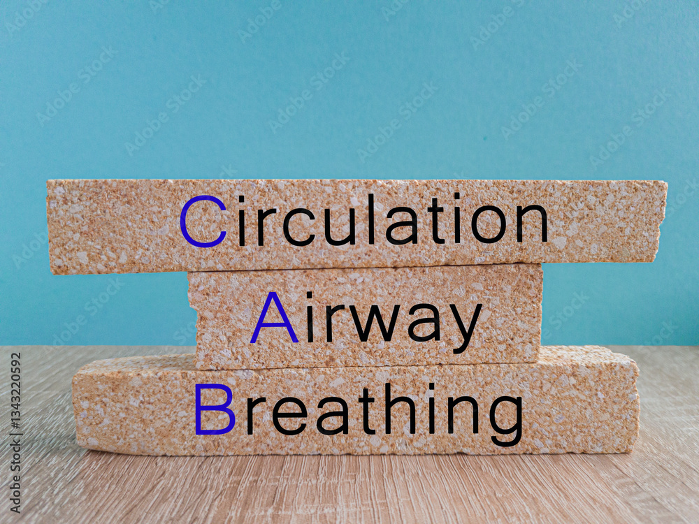 Concept words Circulation, Airway, Breathing on brick blocks. Beautiful ...