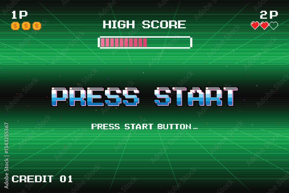 PRESS START. press start button.pixel art. 8 bit game. retro game. for ...