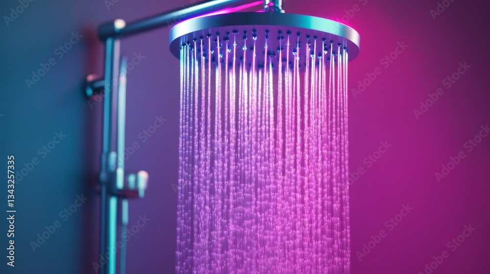 LED rainfall showerhead with color-changing lights, futuristic and ...
