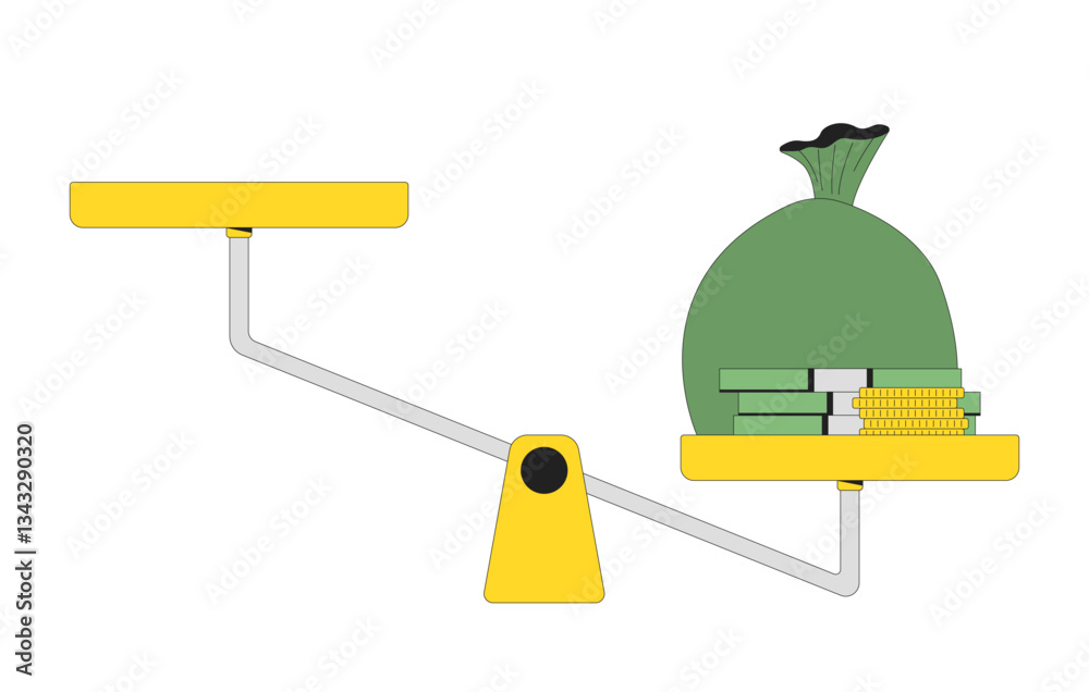 Money bag on tilted balance scale 2D cartoon object. Wealth inequality ...