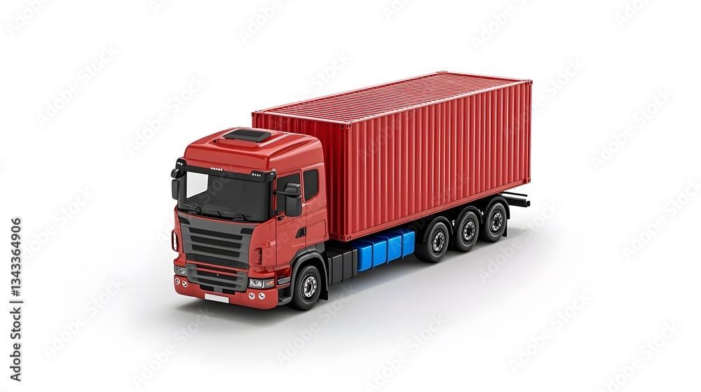 Striking red semi truck ready for long-distance driving on the open ...