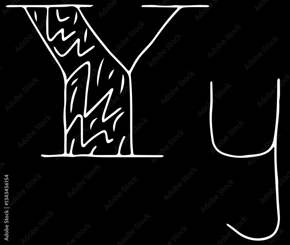 capital letter Y and lowercase letter y hand drawn with curved white ...