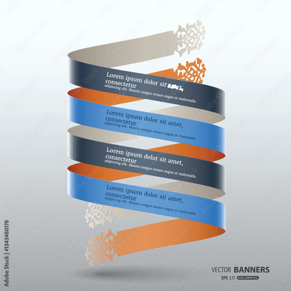 3d infographic shape with spiral ribbons and persian elements, easy to ...