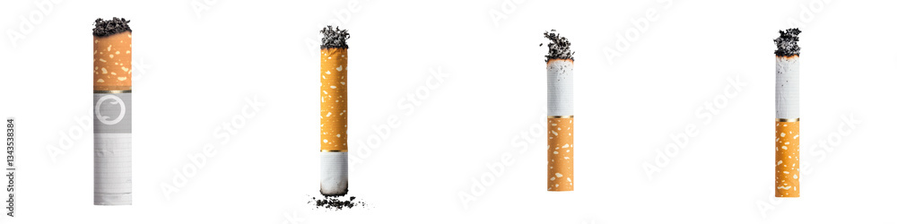 Closeup of several used cigarettes with ash and filters highlighting ...