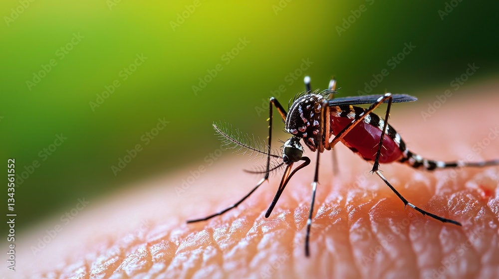 Mosquito Feeding on Human Skin Dangerous Insect with Blood Sucking ...