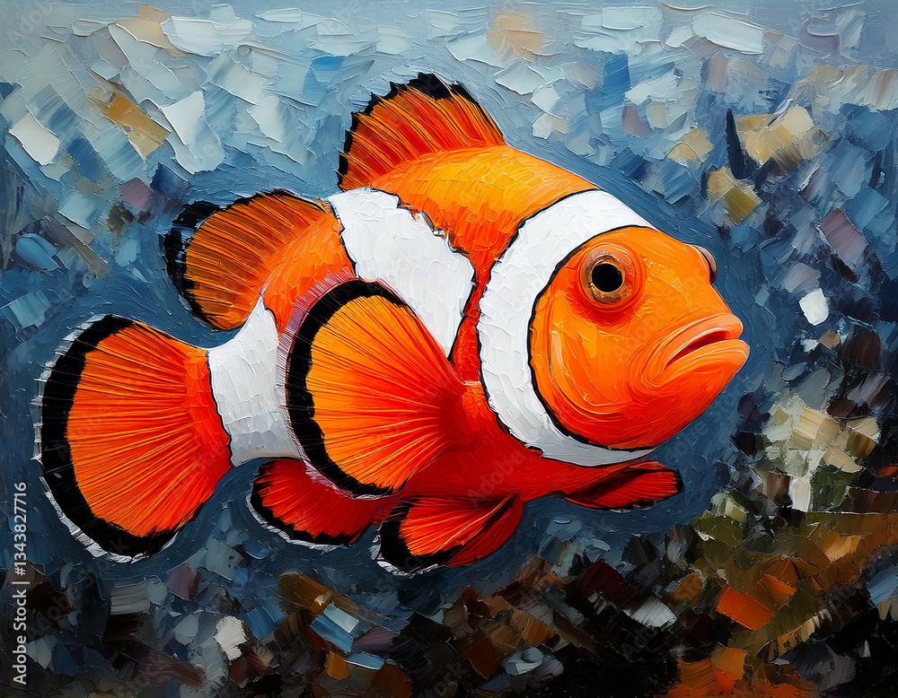 Clownfish painting wall art, tropical fish in water see aquarium ...