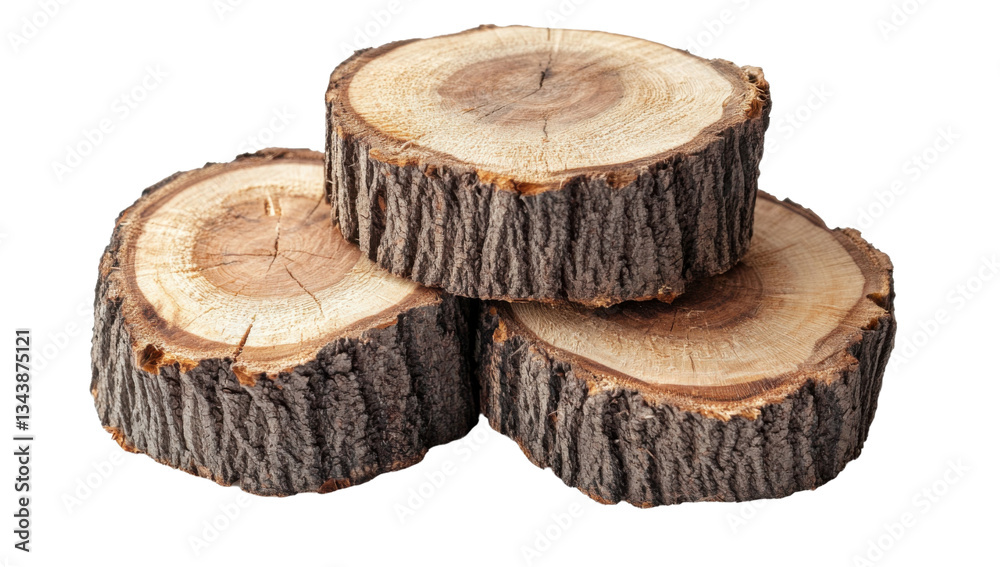 Stacked tree rings with bark on a transparent background Closeup of ...