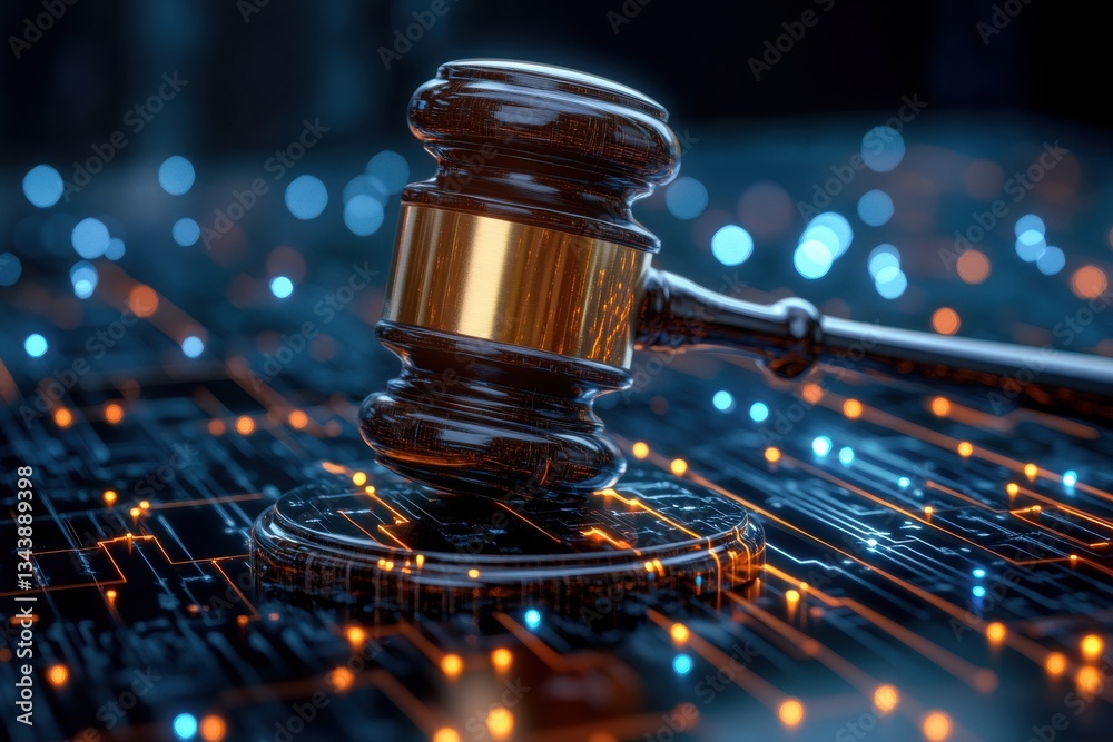 Digital Justice Gavel on Circuit Board Representing Cyber Law and ...