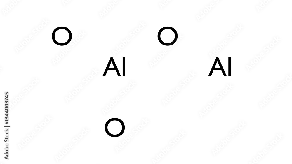 aluminum oxide molecule, structural chemical formula, ball-and-stick ...