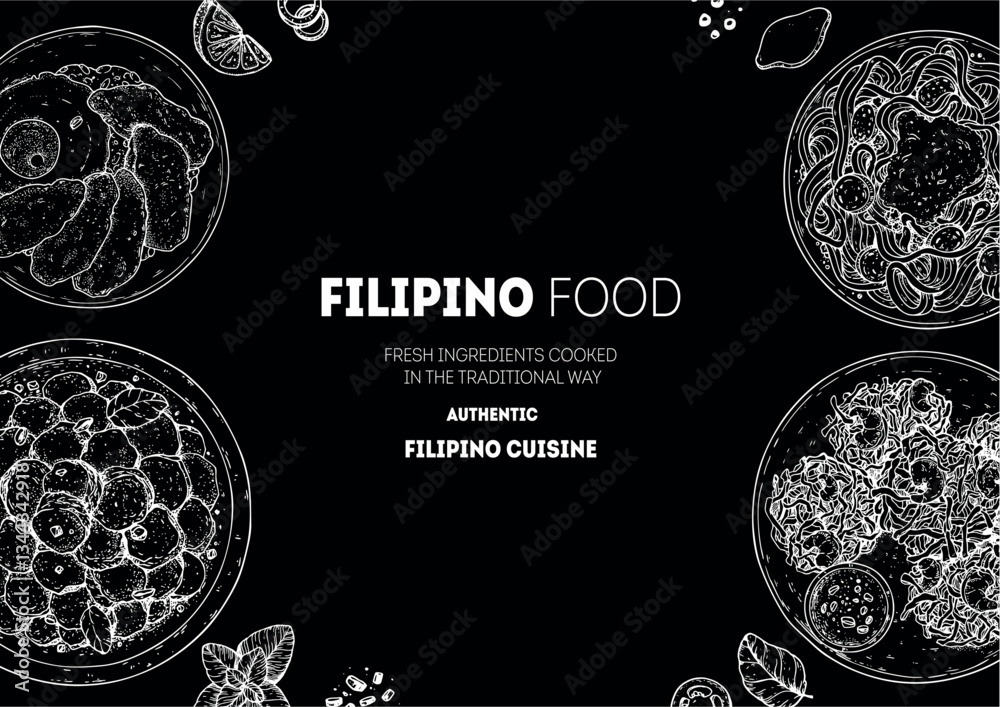 Filipino food top view vector illustration. Food menu design template ...