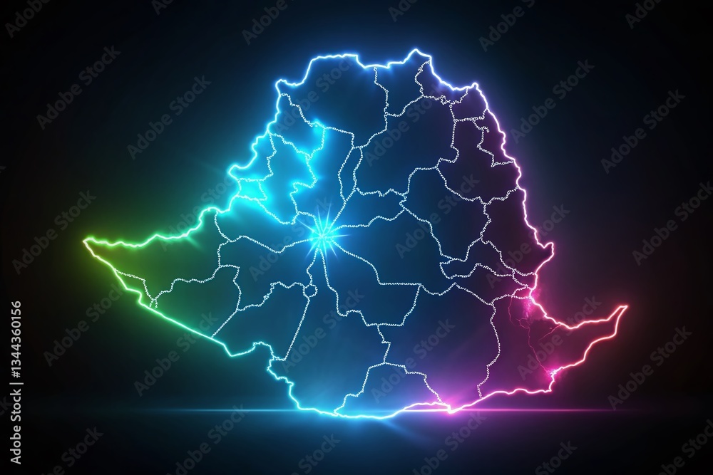 Silhouette Map of Ethiopia: Regions & Borders, Animated Outline Stock ...