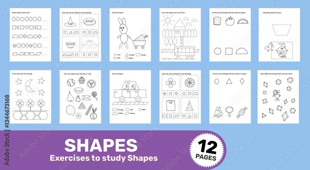 Exercises to study Shapes Coloring Pages for Kids – 12 Vector ...