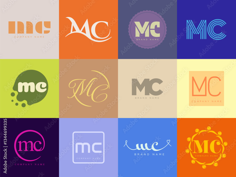 MC logo company template. Letter m and c logotype. Set different ...