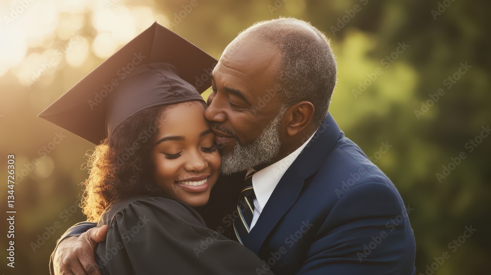 Stock-Foto „Student Celebrates Graduation With Parents. Proud father ...