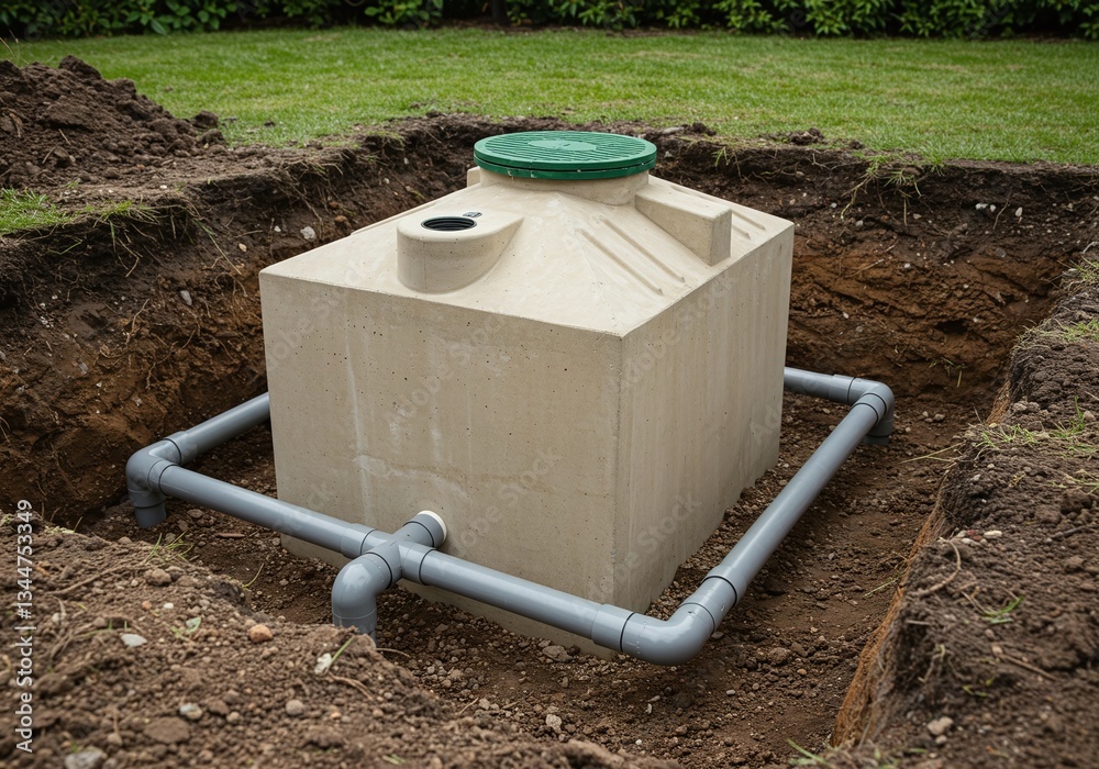 Underground Septic Tank Installation: A square septic tank is set in an ...