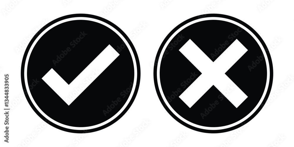 Check mark icon button set. Check box icon with right and wrong buttons and yes or no checkmark ...