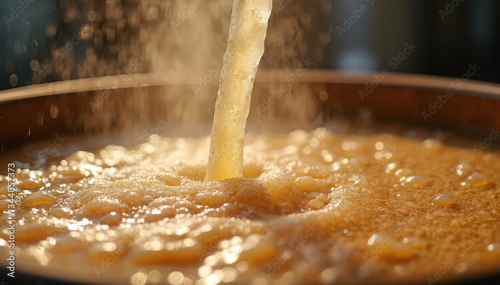Mash tun inside brewery. Hot water mixes with crushed malt. Beer ...
