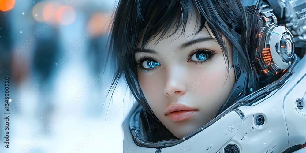 Portrait of a man-robot hybrid, blending organic and mechanical ...