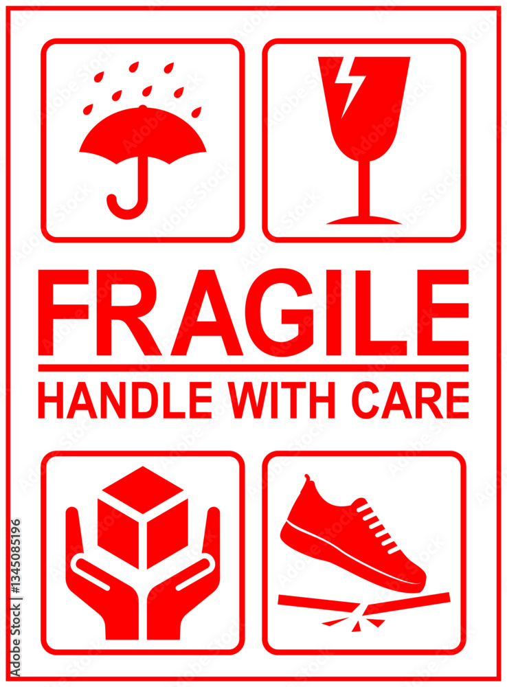Vector de Stock Fragile package icons set, handle with care logistics and delivery shipping ...