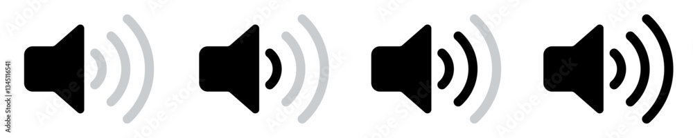 Volume and sound level icon set, speaker audio symbols, sound wave ...