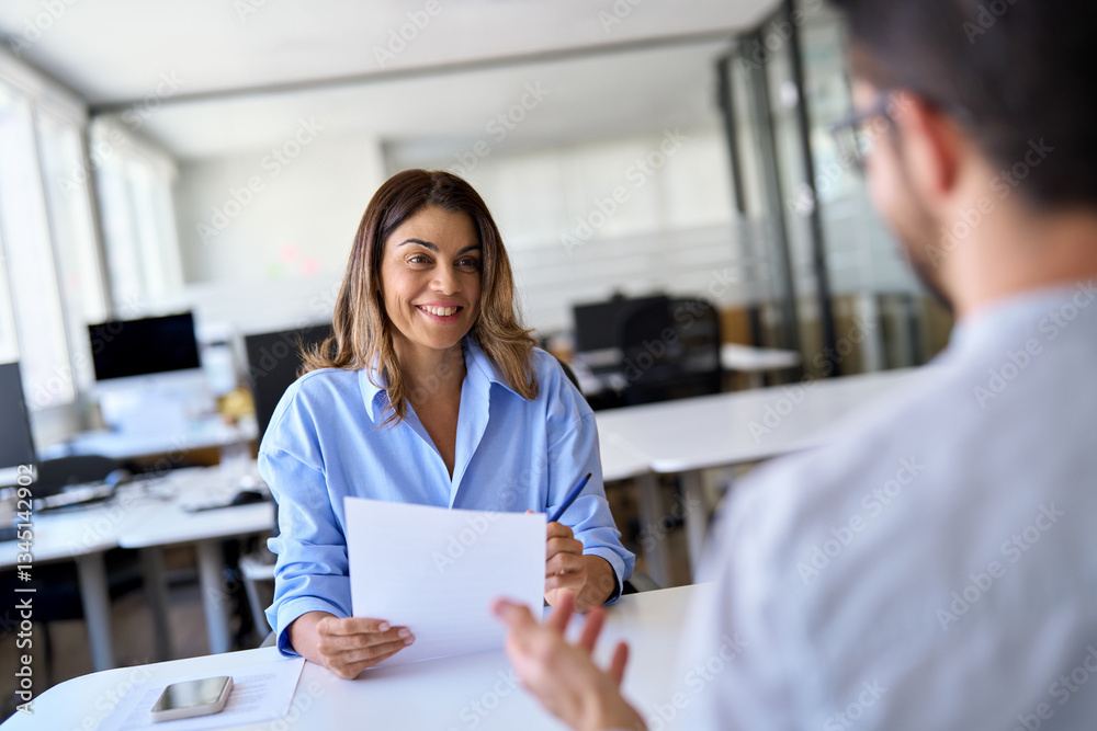 Professional female hr executive having job interview meeting with male ...