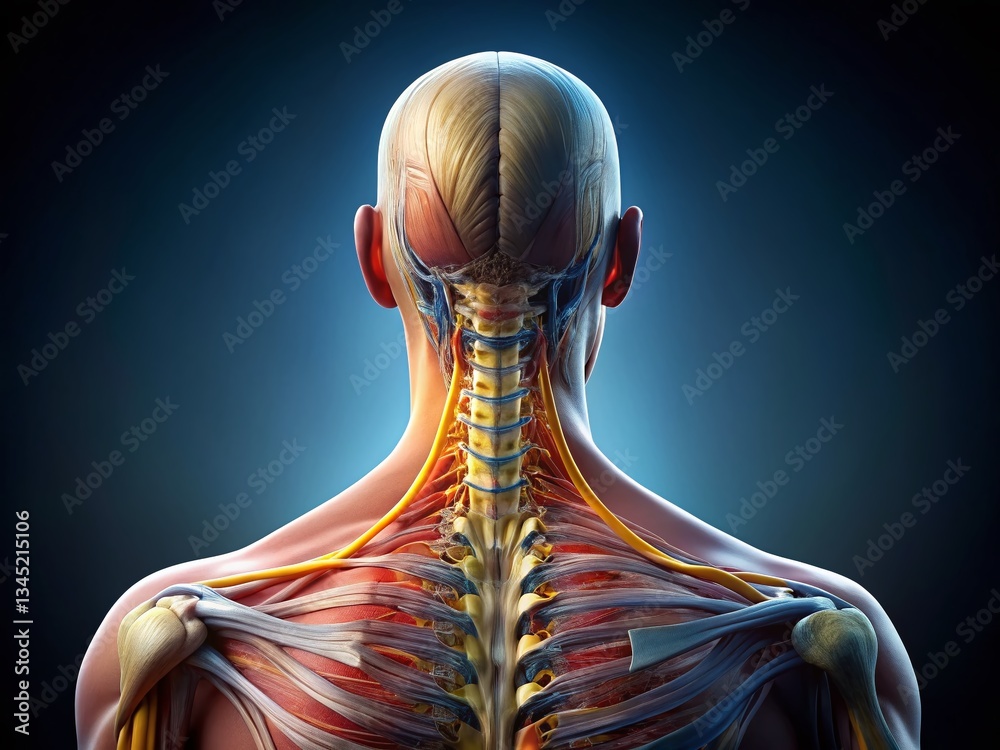Anatomy Back of Neck Diagram Night Photography - Detailed Spinal Column ...