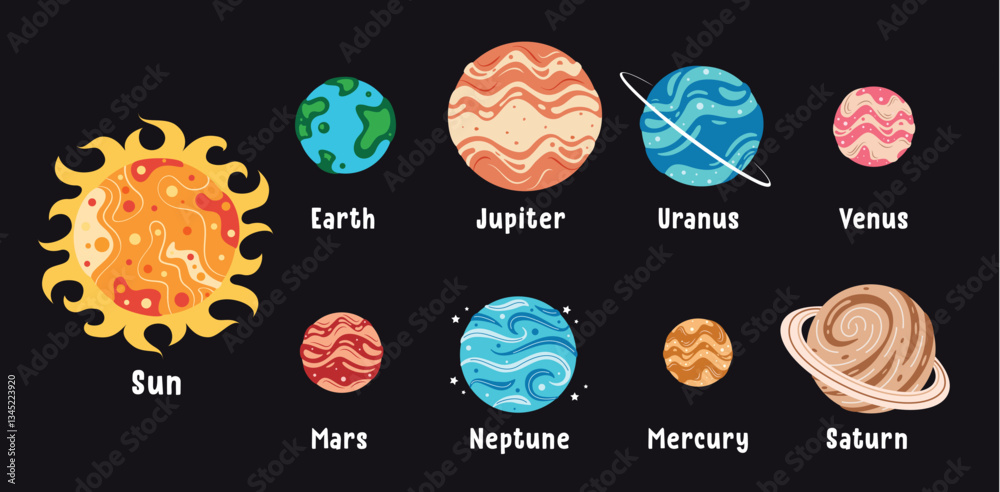 Solar system planets chart clipart set. Planets icon drawing in solar ...