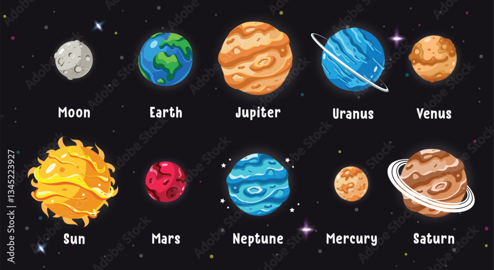 Solar system planets clipart set. Colorful planets drawing in outer ...