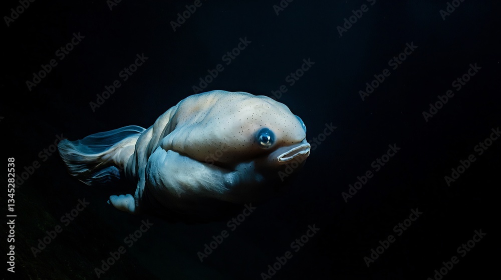 Mysterious Blobfish drifting in the dark abyss of the deep sea its ...
