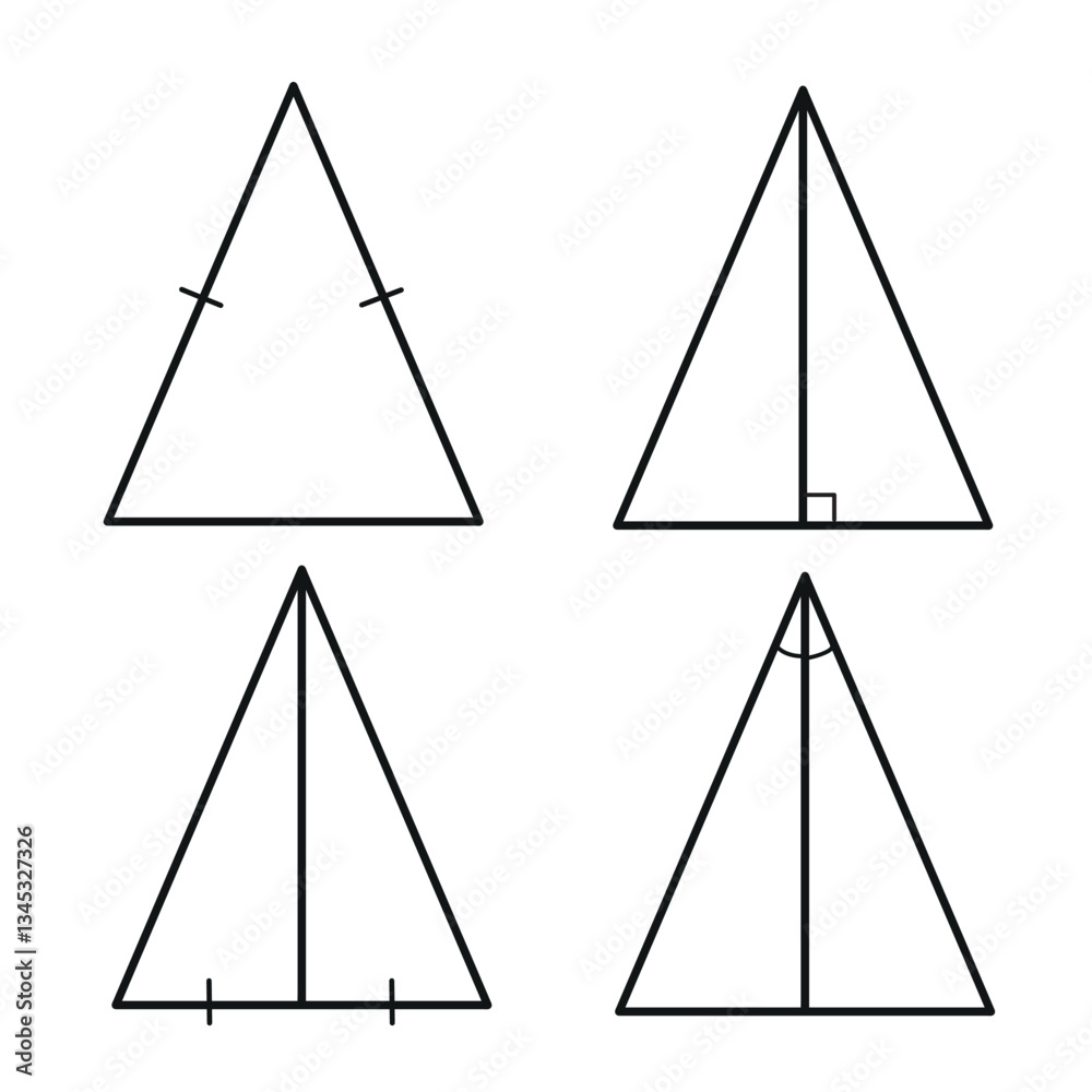 set of isosceles triangles, height, median, bisector of an isosceles ...