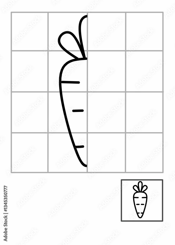 Symmetry drawing for kids, draw the other half side carrot activity for ...