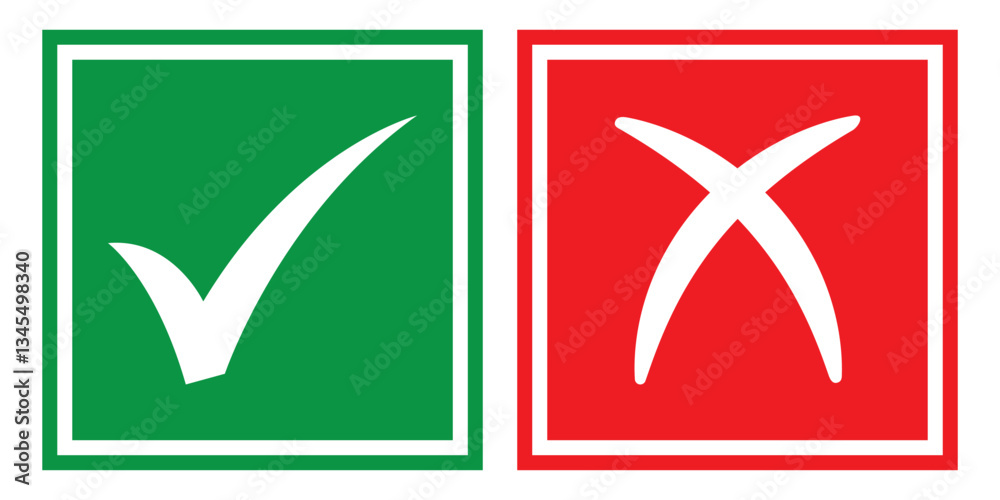 Check box tick mark icon set button correct right wrong buttons or yes or no checkmark red cross ...
