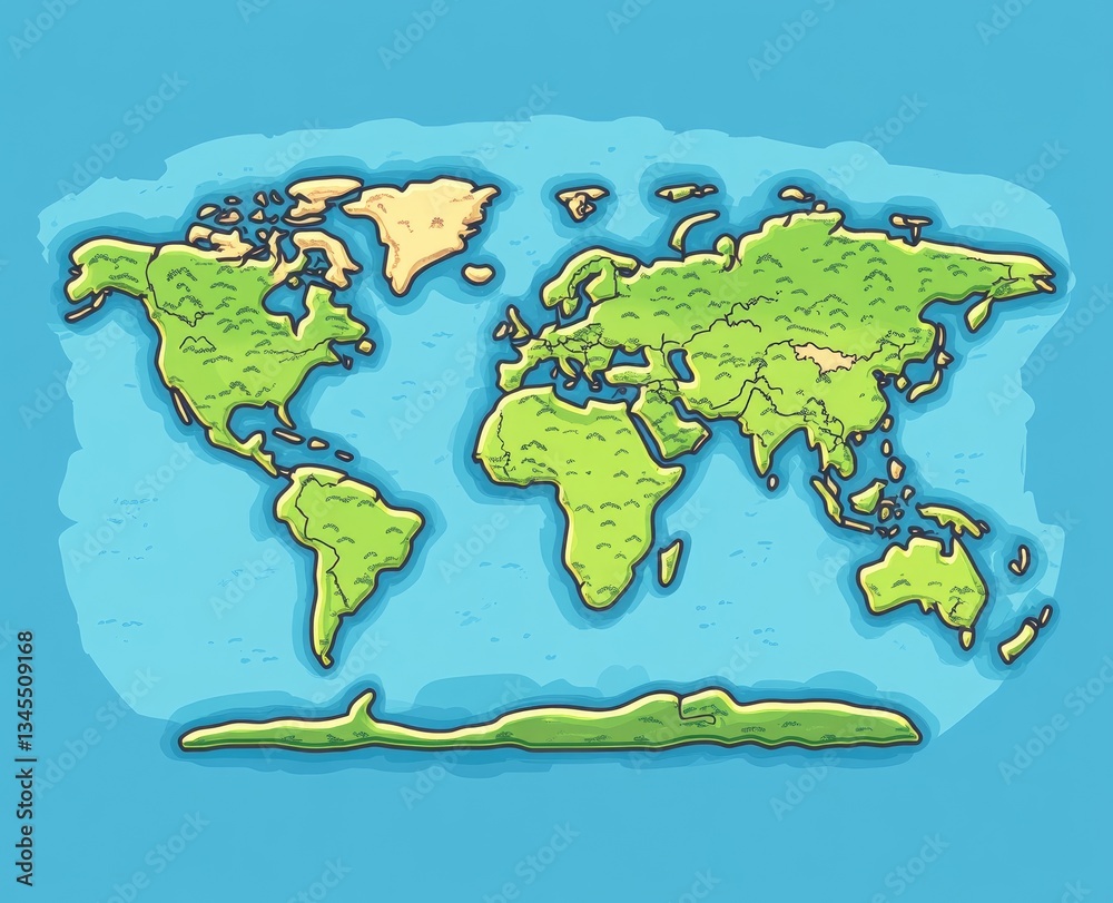 Cartoon world map illustration. Stock Photo | Adobe Stock