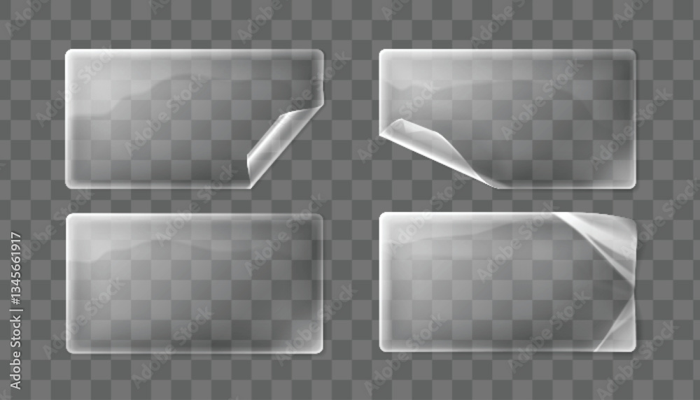 Transparent plastic stickers with wrinkled, creased texture, adhesive ...