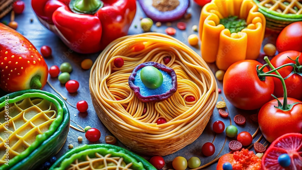 Microscopic Food Analogy: Animal Cell Biology, Colorful Nutrient-Rich ...