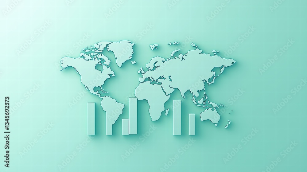 world map Business and Global Economy 3D world map with bar graphs ...