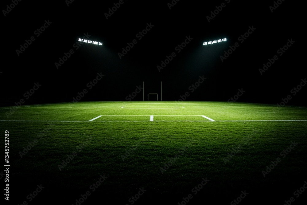 Green soccer field with white boundary lines and goal areas Stock Photo ...