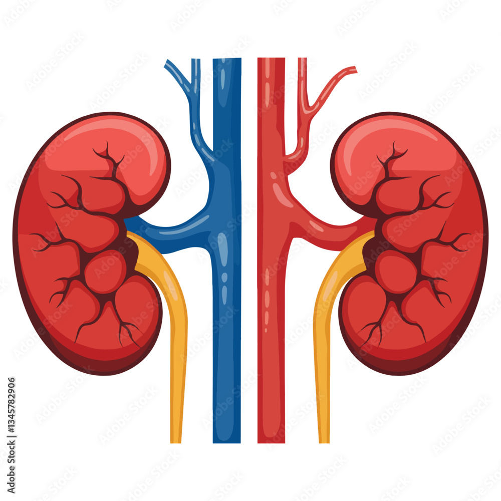 Kidneys vector illustration. Cartoon healthy human kidneys with artery ...