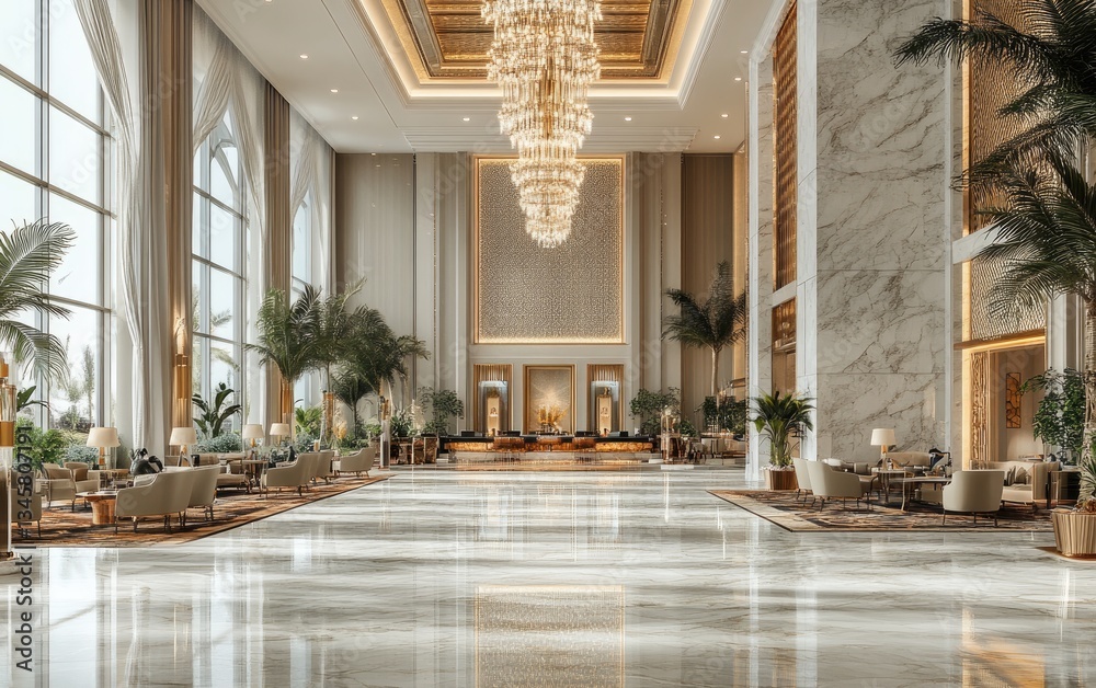 Foto de Stock Elegant luxury hotel lobby and room with stunning views ...