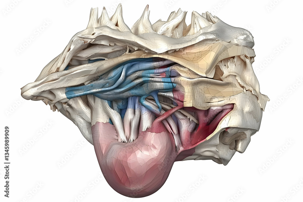 Fish head anatomy, arteries, veins, 3D model, science education Stock ...