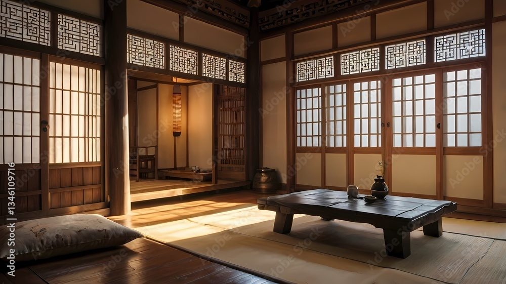 Korean Hanok House Interior – A traditional Korean home with wooden ...