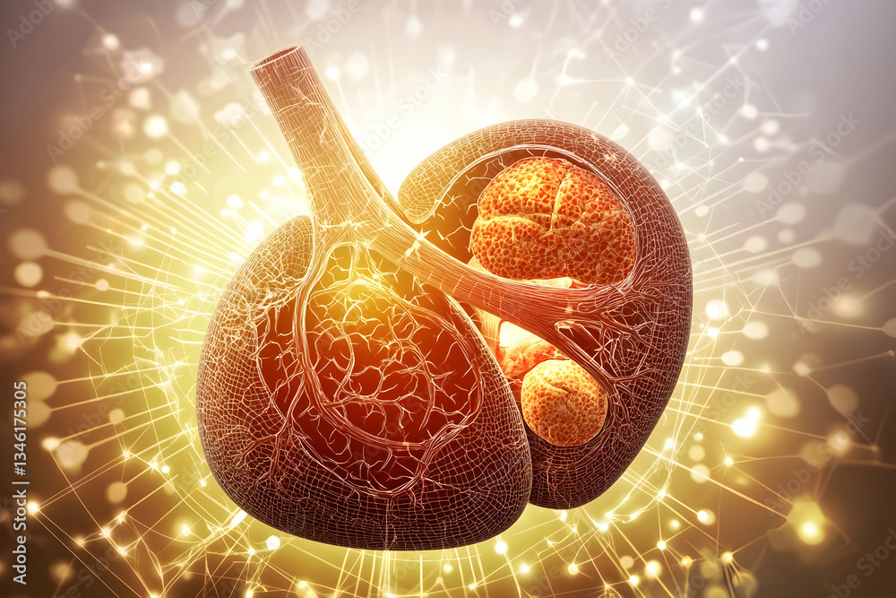 Human kidney anatomy, detailed 3D model, medical illustration, science ...