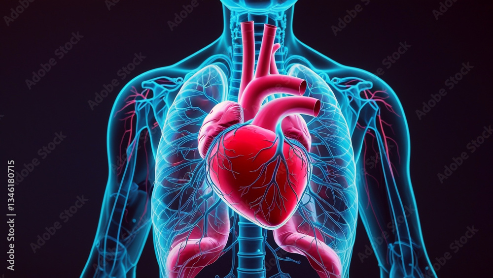 Human Heart and Lungs Anatomy X-ray Medical Illustration and 3D Medical ...
