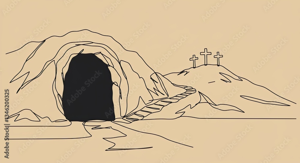 Easter illustration: the cave of Jesus Christ. Easter print, decor ...