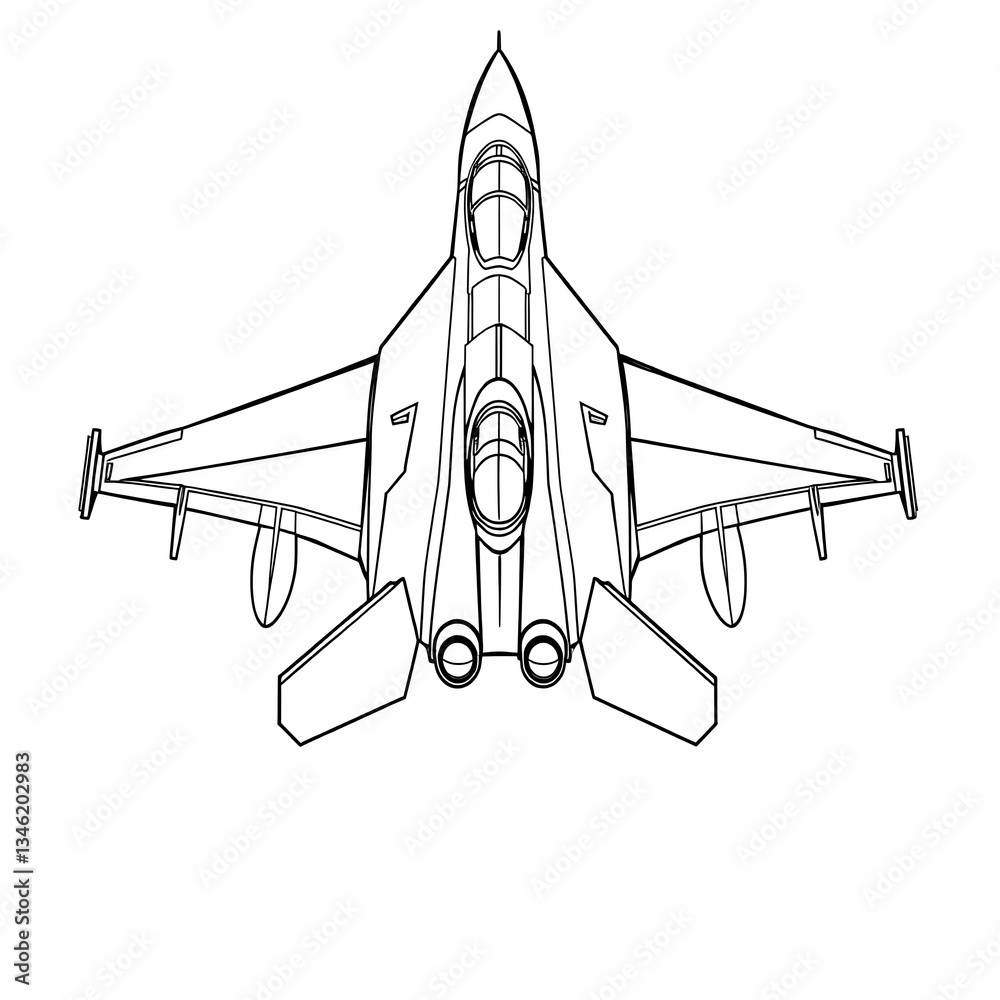 Fighter jet top view wireframe technical drawing aircraft schematic ...