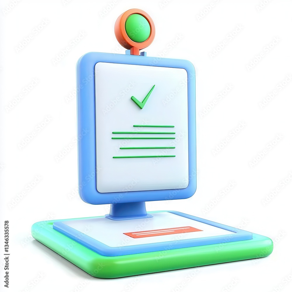 Colorful digital checklist monitor with green check mark and vibrant design for task management ...