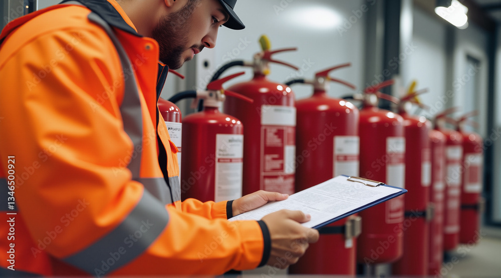 Fire Extinguisher Inspection – Professional Technician with Clipboard ...