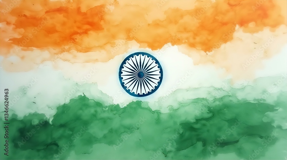 Watercolor Indian Flag Ashoka Chakra - Saffron White Green Tiranga ...