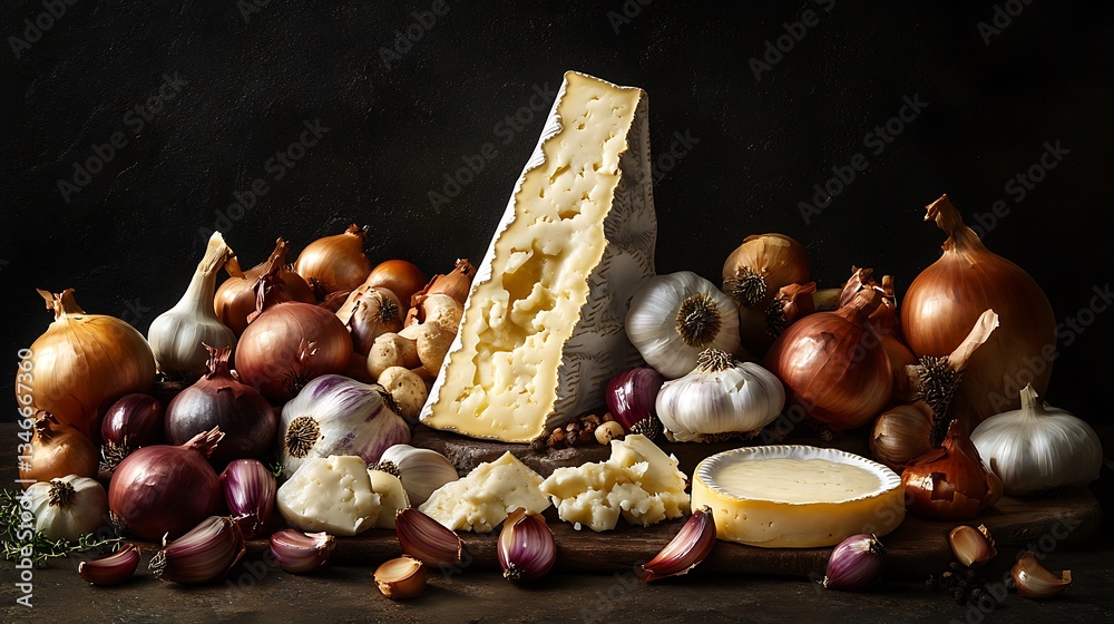 Striking array of intensely flavored foods like garlic onions and aged ...
