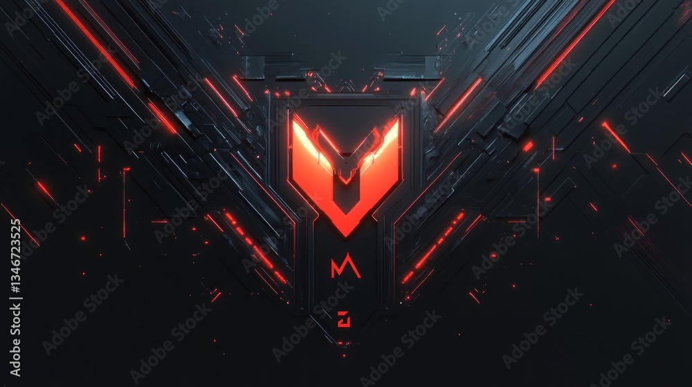 Glowing emblem, dark tech background, game loading screen Stock ...